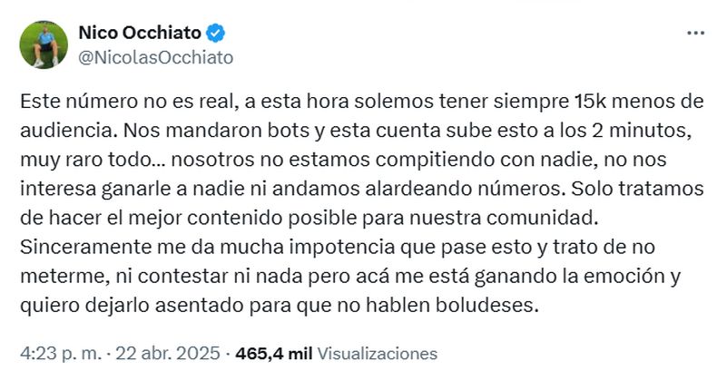 Nico Occhiato estalló luego de un comentario de Migue Granados y se reavivó la batalla del streaming