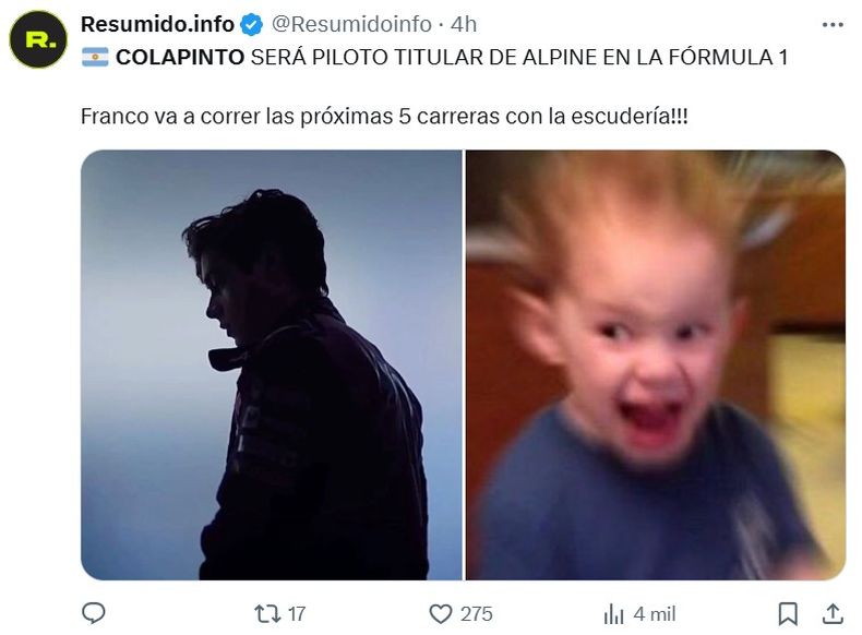 Franco Colapinto vuelve a la Fórmula 1: los mejores memes y reacciones ...