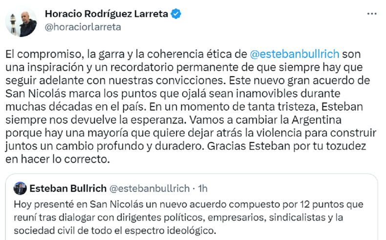 Rodríguez Larreta respaldó el acuerdo propuesto por Esteban Bullrich ...