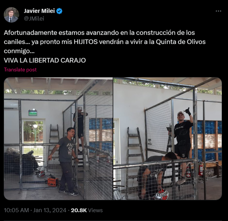 Javier Milei compartió el avance de las obras en la Quinta de Olivos ...