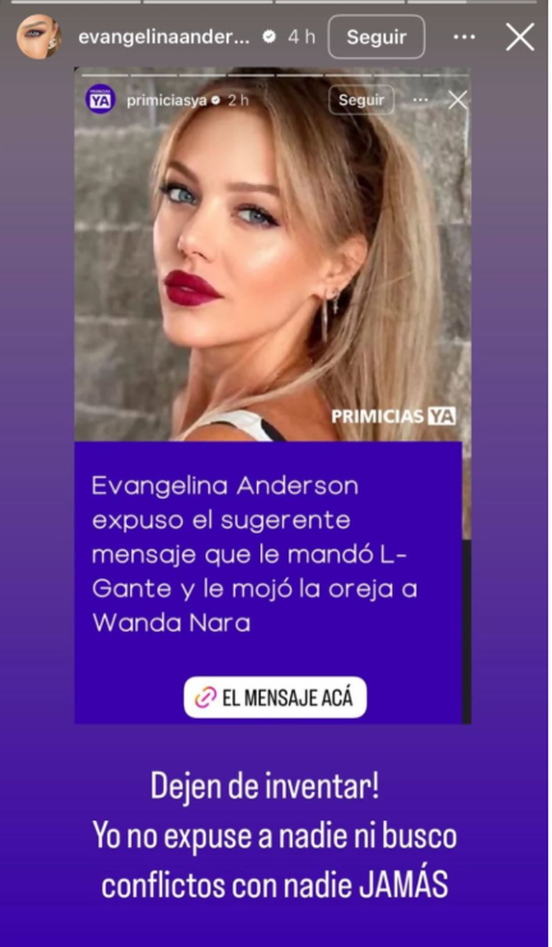 Evangelina Anderson habló públicamente del mensaje que le mandó L-Gante ...