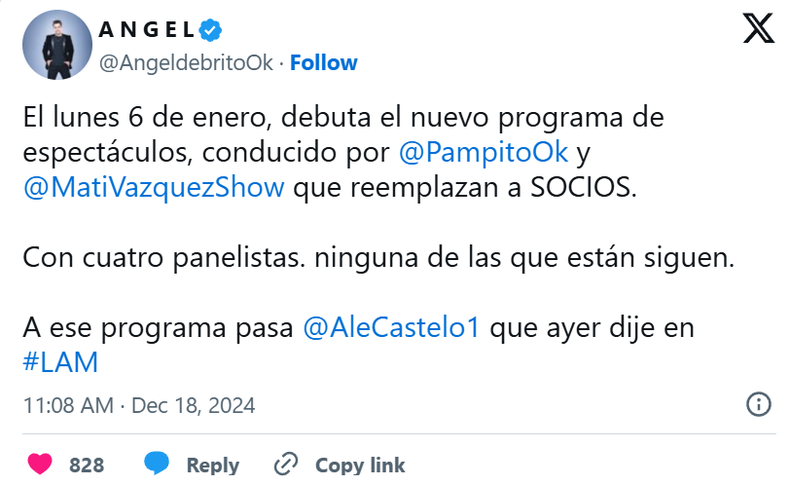 Ángel de Brito confirmó otra baja en LAM: Se va a otro programa