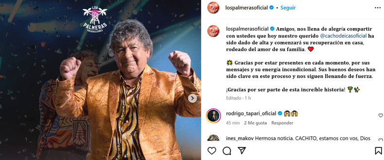 Cacho Deicas, el cantante de Los Palmeras, fue dado de alta tras sufrir ...