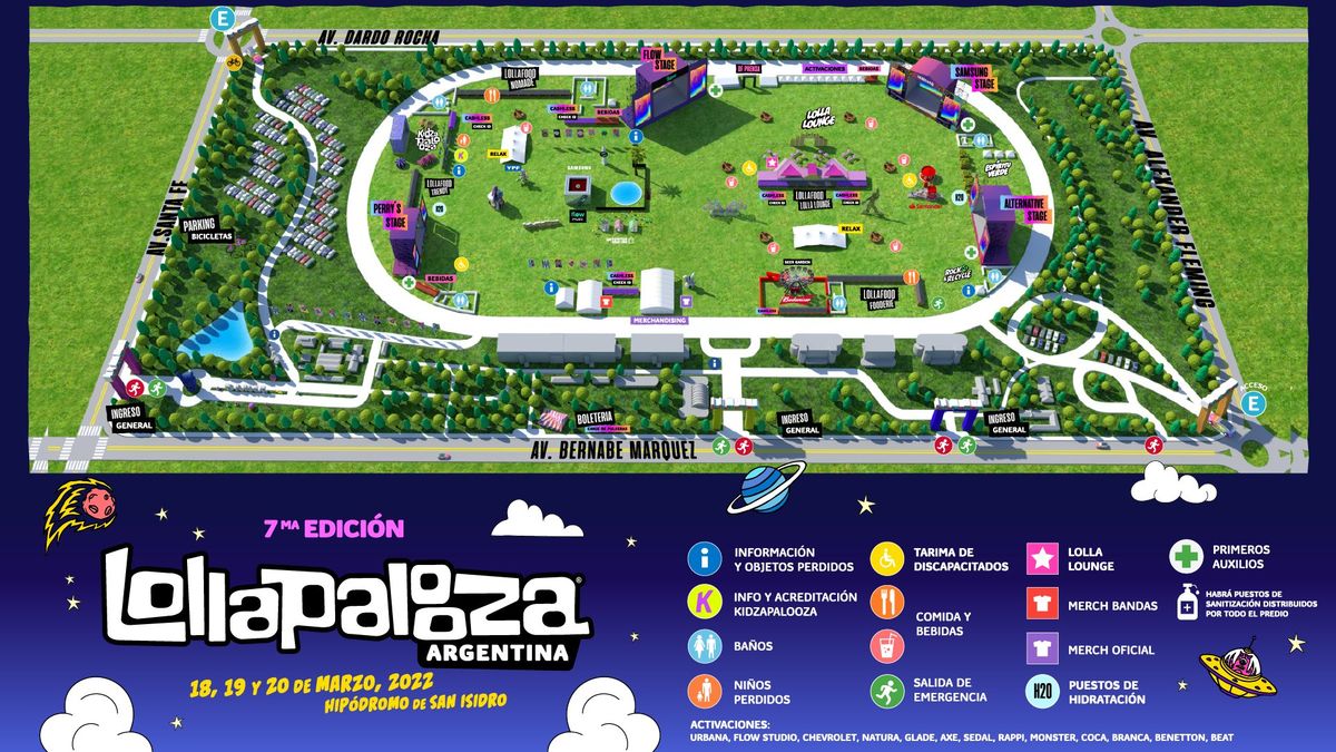 El mapa del Lollapalooza 2022 en Argentina