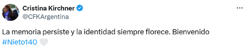 Cristina Kirchner celebró la recuperación del nieto 140: La memoria ...