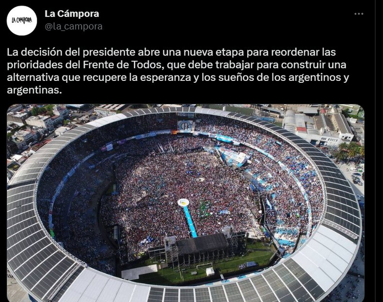 La Cámpora: Se abre una nueva etapa para reordenar las prioridades del Frente de Todos