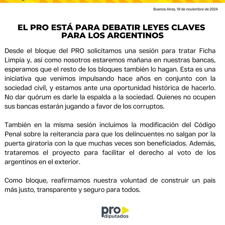 Ficha limpia: diputados del PRO presionan al resto de los bloques para ...