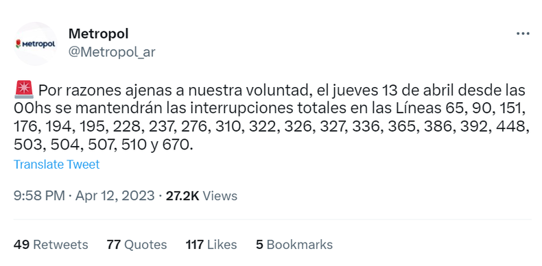 Paro de colectivos: qué líneas no circulan en el AMBA este jueves 13 de abril