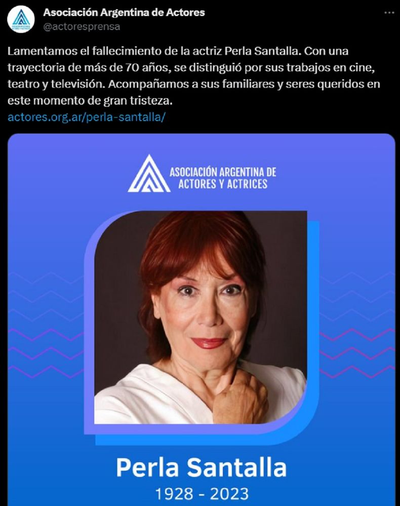 Conmoción: falleció la actriz Perla Santalla a los 95 años