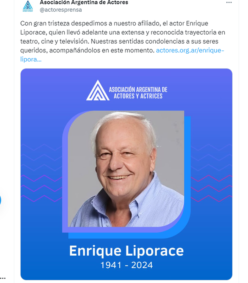 Murió Enrique Liporace, uno de los grandes villanos de telenovelas