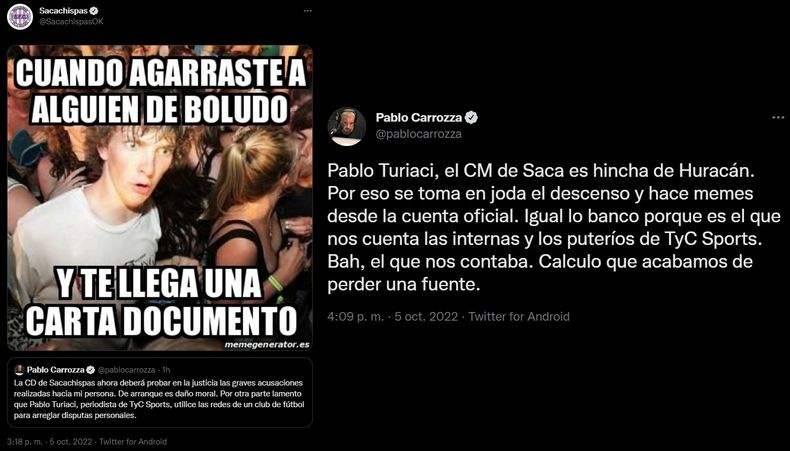 Sacachispas realizó una polémica acusación a un periodista y fue denunciado