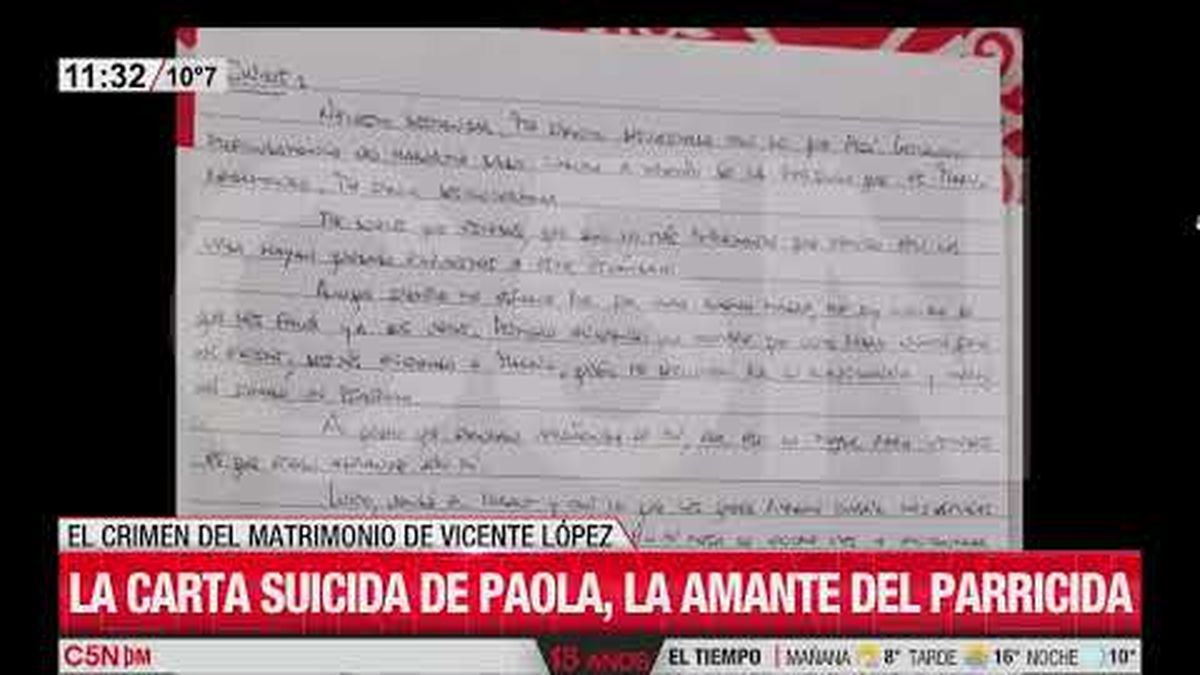 Exclusivo C5N: la carta suicida de la amante del presunto parricida del ...