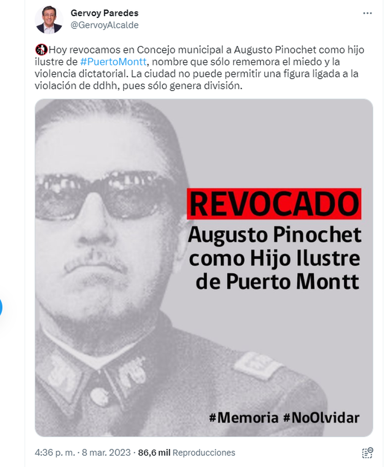 Una ciudad de Chile revocó el título de hijo ilustre al dictador ...