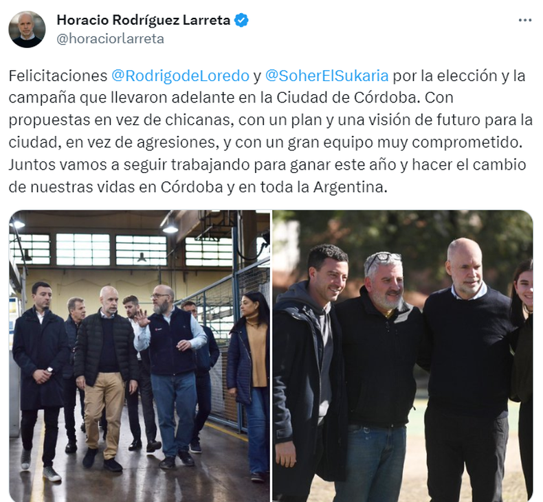 Con Larreta y Bullrich, De Loredo reconoció la derrota en Córdoba