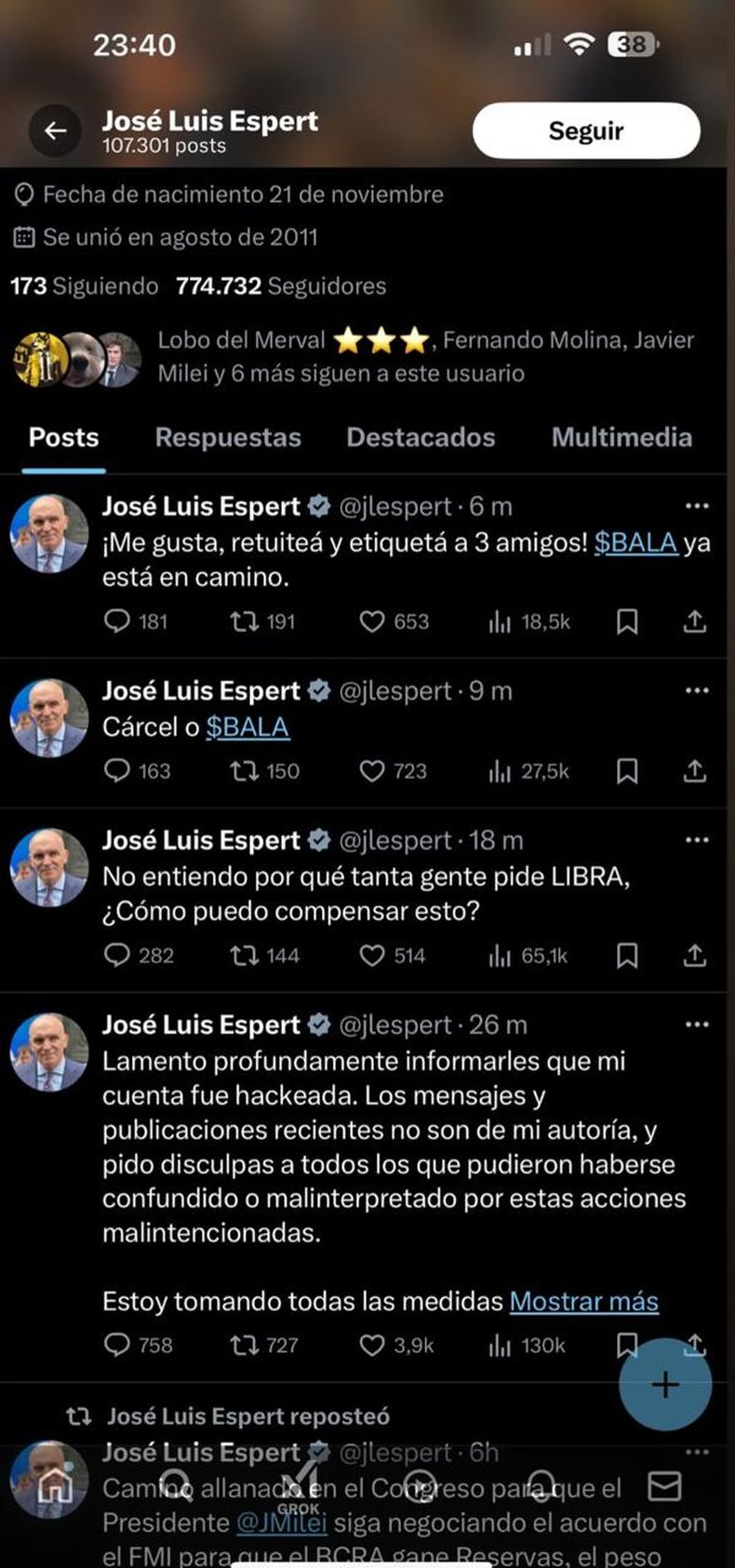 Apareció una nueva promoción de otra criptomoneda en la cuenta hackeada ...