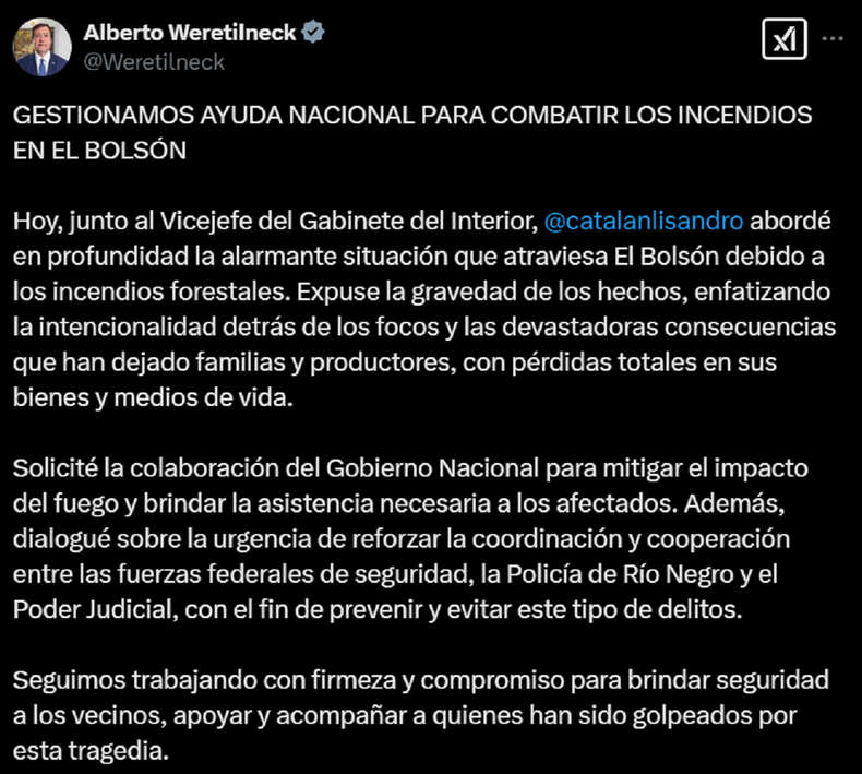 Incendios en El Bolsón: Alberto Weretilneck se reunió con el Gobierno y ...