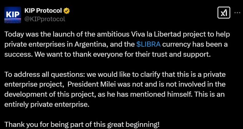 La empresa dueña del token $LIBRA despegó a Javier Milei del proyecto: No estuvo ni está involucrado