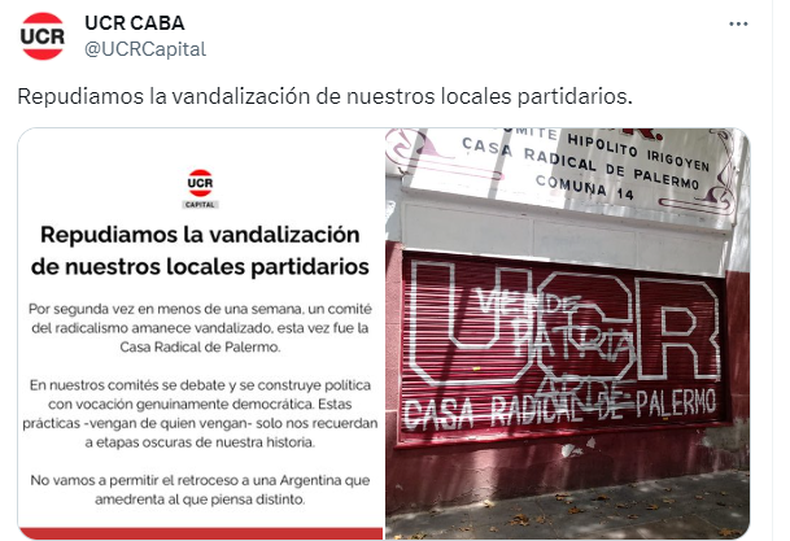 La UCR denunció nuevas pintadas ofensivas en un local en CABA