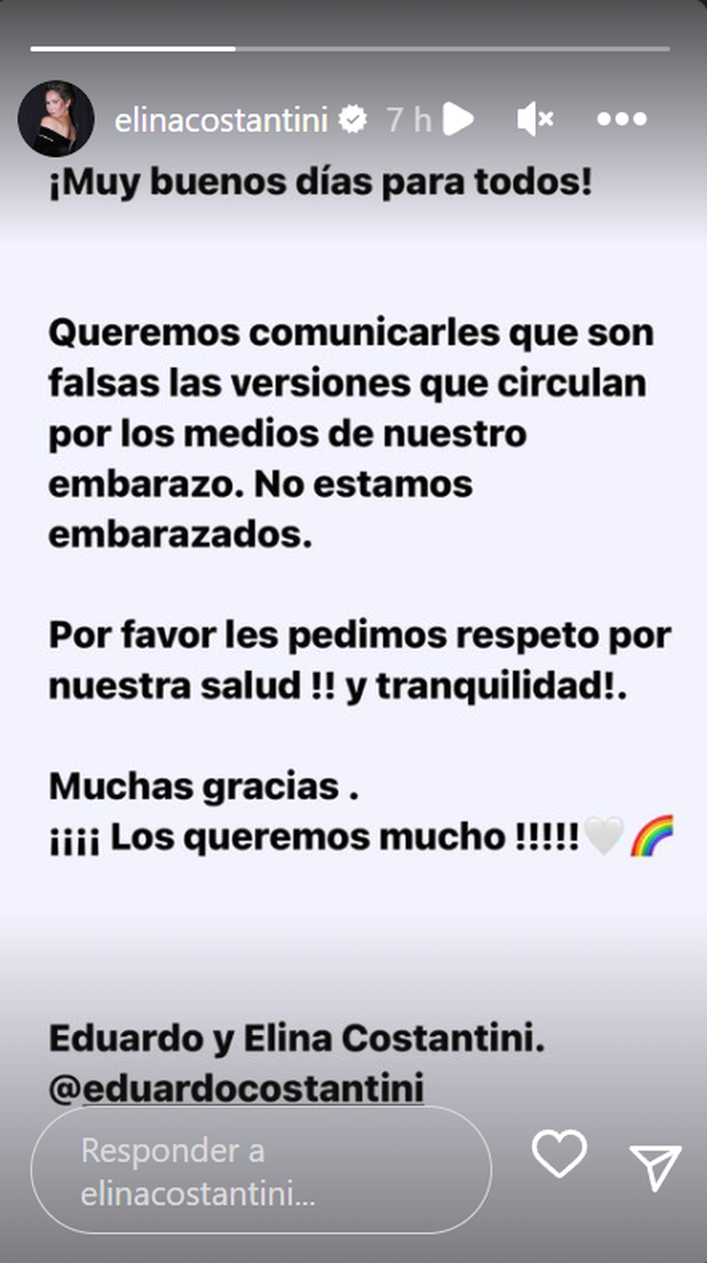 Elina Costantini desmintió estar embarazada de Eduardo Costantini