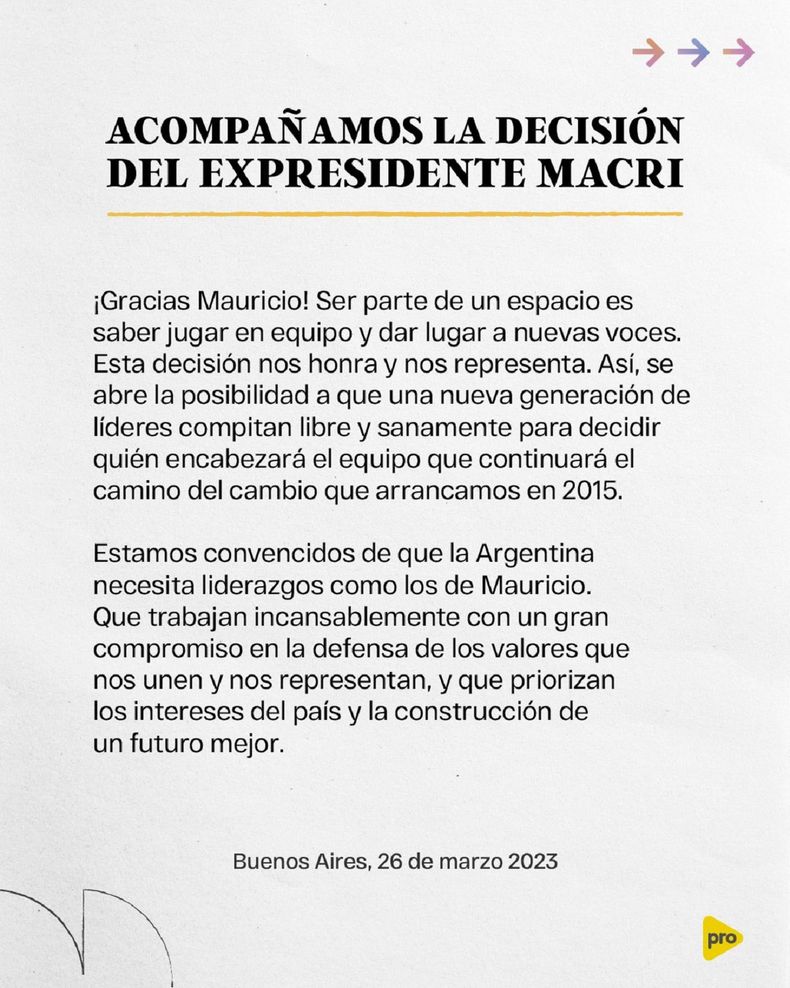 Elecciones 2023: el comunicado del PRO tras el renunciamiento electoral ...